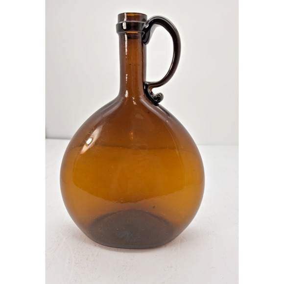 Bedding | Antique 180s Blown Amber Glass Chestnut Flask Bottle Iron ...